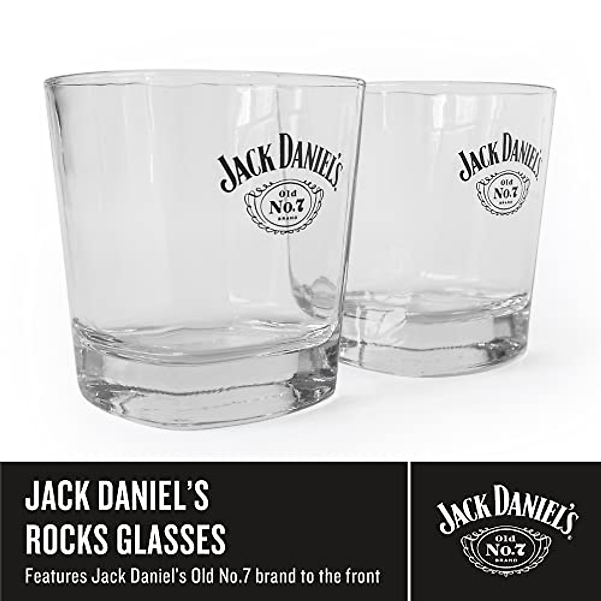 Jack Daniels Official - Jack Daniels Whiskey Glasses, Set of 2 Licensed Jack Daniel's Old No 7 Branded Glass Whiskey Tumbler 330 ml - 11oz Premium Whisky Glass Set - Jack Daniels Gifts for Men, Women