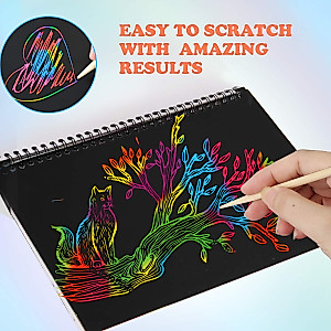 Mocoosy 3 Pack Rainbow Scratch Art Paper Notebooks, Magic Scratch Off Paper Set for Kids Arts Crafts, Black Scratch Note Doodle Pads for Drawing Christmas Gifts Birthday Game Coloring Activity