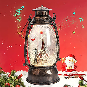 Christmas Snow Globe Musical Snow Globes Christmas Lantern Glitter Lantern Christmas Snowglobe Lighted Church Cardinal Scene 6H Timer 3AA Battery Operated Snowglobe USB for Home Decoration Gift