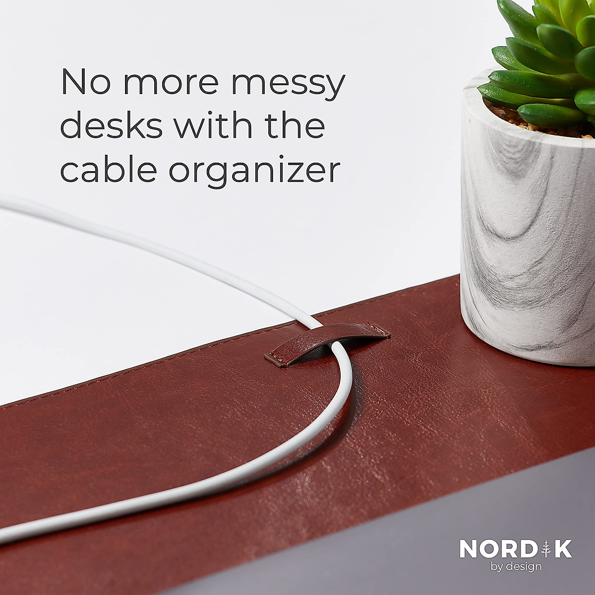 Nordik Leather Desk Mat Cable Organizer (Saddle Brown 35 X 17 inch) Premium Extended Mouse Mat for Home Office Accessories - Felt Vegan Large Leather Desk Pad Protector & Desk Blotter Pads Decor