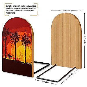 Palm Trees and A Surfer Wood Bookends Book Stand Book Ends Non Skid Book Holder for Home Office School Study（Logs）