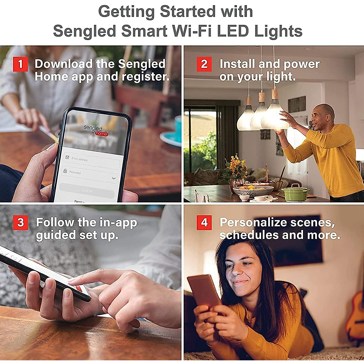 Sengled Alexa Light Bulb, WiFi Bulbs, Smart Bulbs, Smart Bulbs That Work with Alexa and Google Assistant, A19 Daylight (5000K) No Hub Required, 800LM 60W High CRI>90 Equivalent, 4 Pack