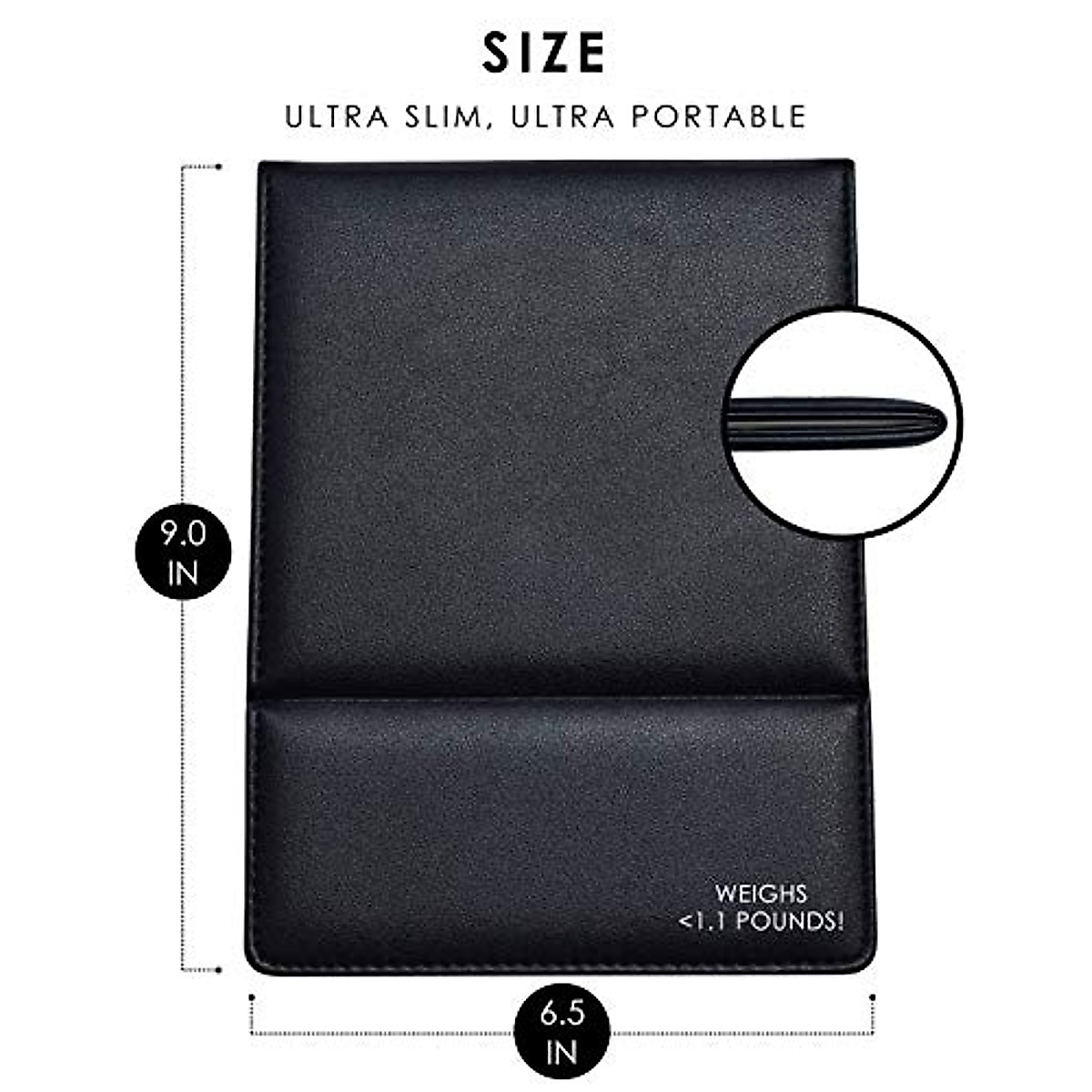 MODESSE Premium Portable Makeup Mirror (Black) | Perfect for Travel, Home Vanity, Office Desk | Large Size, Folding Design with Stand for Tabletop, Vegan Leather | Beauty Gifts for Bridesmaids