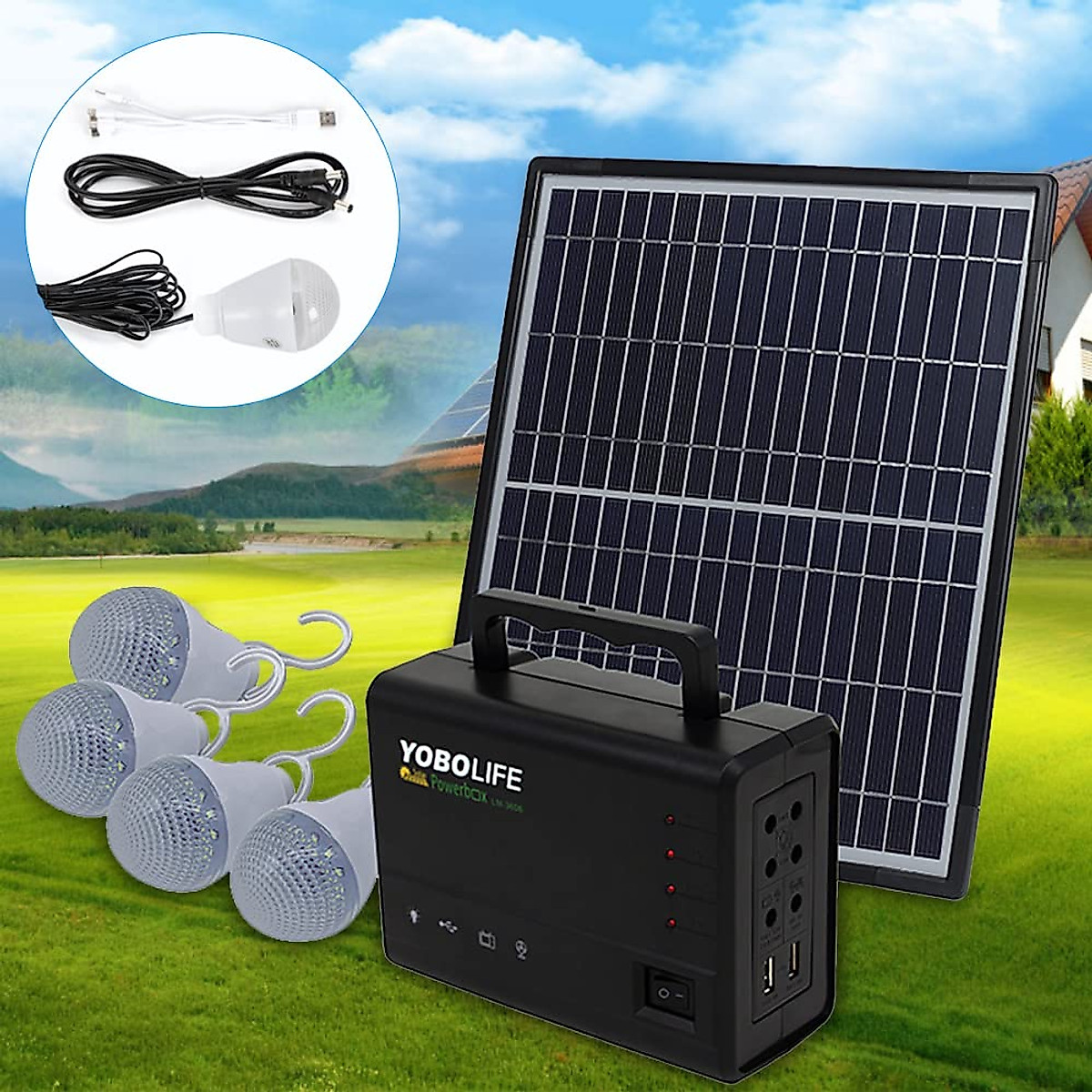 Solar Generator Lighting System 200W Portable Power Station Portable Solar Panel Kit Small Basic Portable Generator Kit Emergency Power Supplies for Home & Outdoor Camping