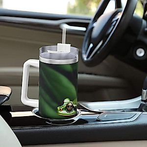 HULIBIN Animal Frog Green Leaf Leaves Print Double Deck Stainless Steel Travel Coffee Cup With Lid 40 Oz Ice Bully Cup