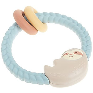 Itzy Ritzy Silicone Teether with Rattle; Rattle Teether Features Rattle Sound, Two Silicone Teething Rings and Raised Texture to Soothe Gums; Ages 3 Months and Up (Sloth)