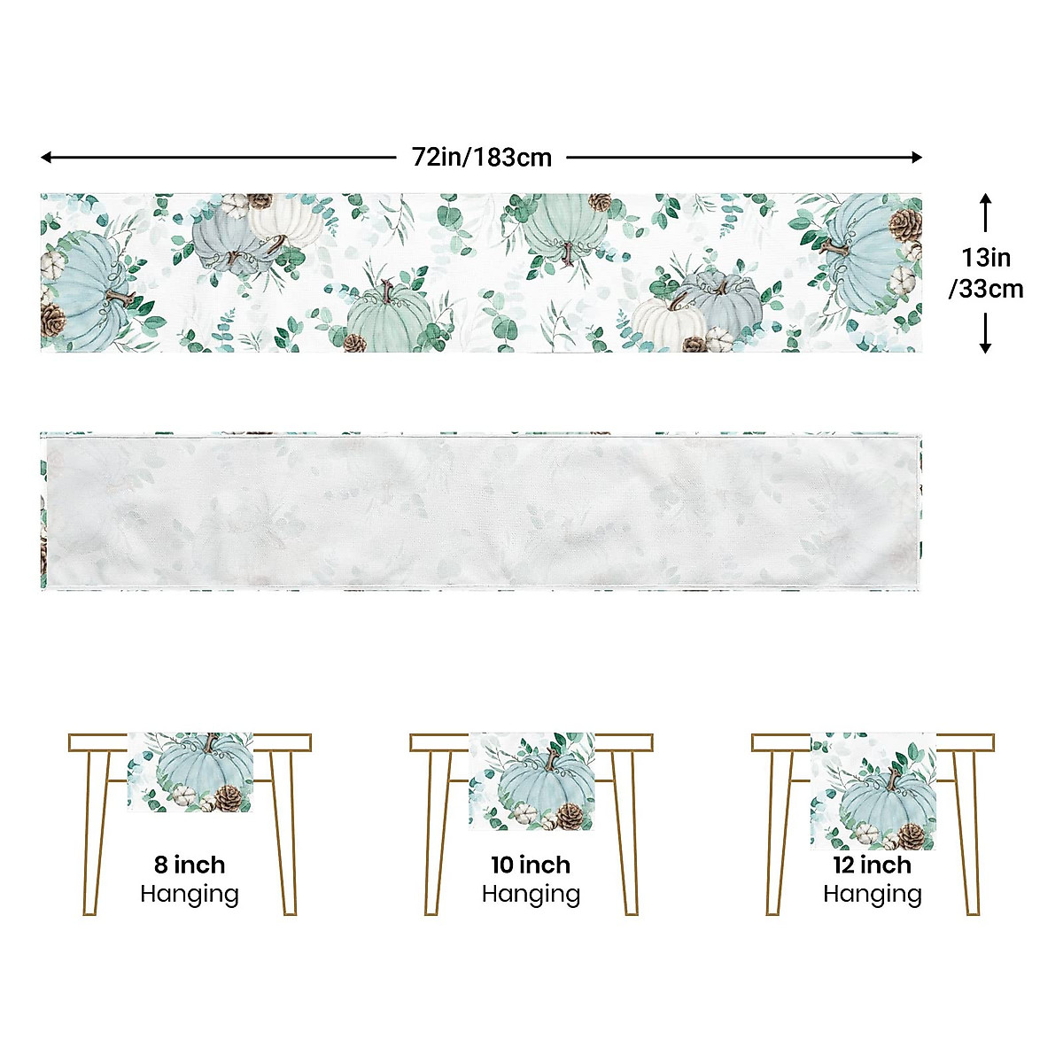 Fall Table Runner 72 Inches Long Blue Pumpkin Decor Autumn Thanksgiving Table Runner Decorations for Home