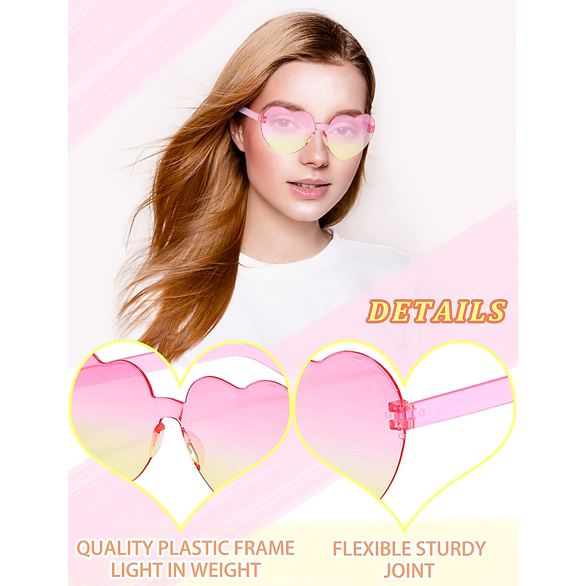 LIULIUBTY Heart Shaped Rimless Sunglasses, Bachelorette Party Cool Sunglasses 12 Pack, Colorful Plastic Funky Sunglasses Party Favors (Gradient colors)