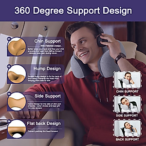 napfun Neck Pillow for Traveling, Upgraded Travel Neck Pillow for Airplane 100% Pure Memory Foam Travel Pillow for Flight Headrest Sleep, Portable Plane Accessories, Light Grey