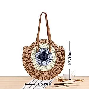 JBR Large Round Straw Bag Woven Shoulder Bag Tote Crossbody Bags Women Handwoven Handbags (Blue Eyes)