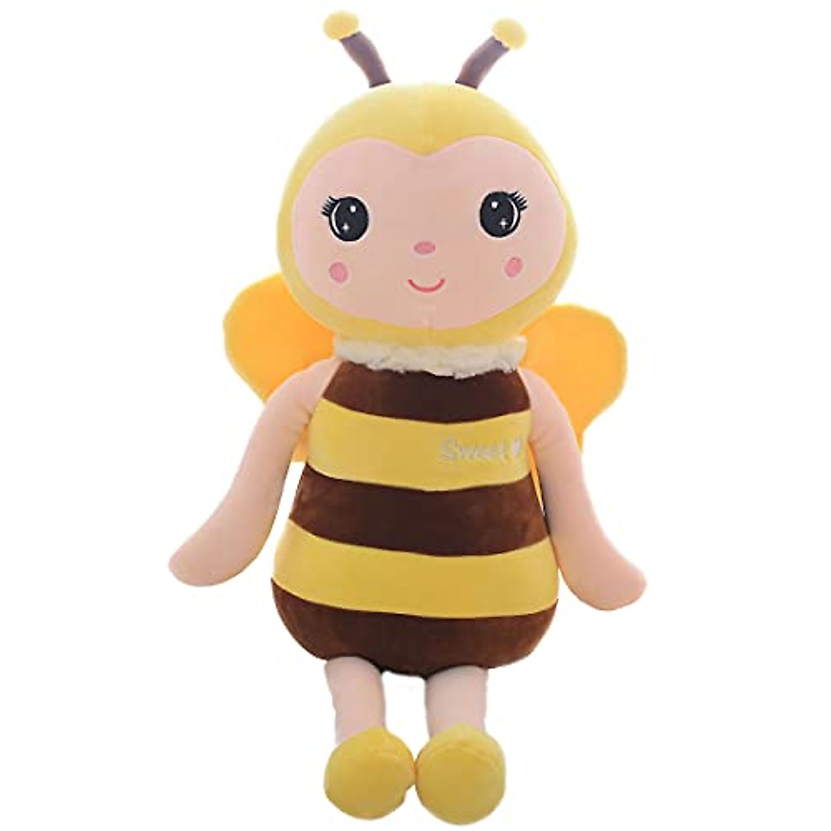 BABOLI Emotional Support Bee Stuffed Animal with Smile Face and Yellow Wings Soft Plush Fuzzy Bumblebee Toy Pillow Pretty Sweet Gifts for Honey Kids or Stuff Collection 12 Inches