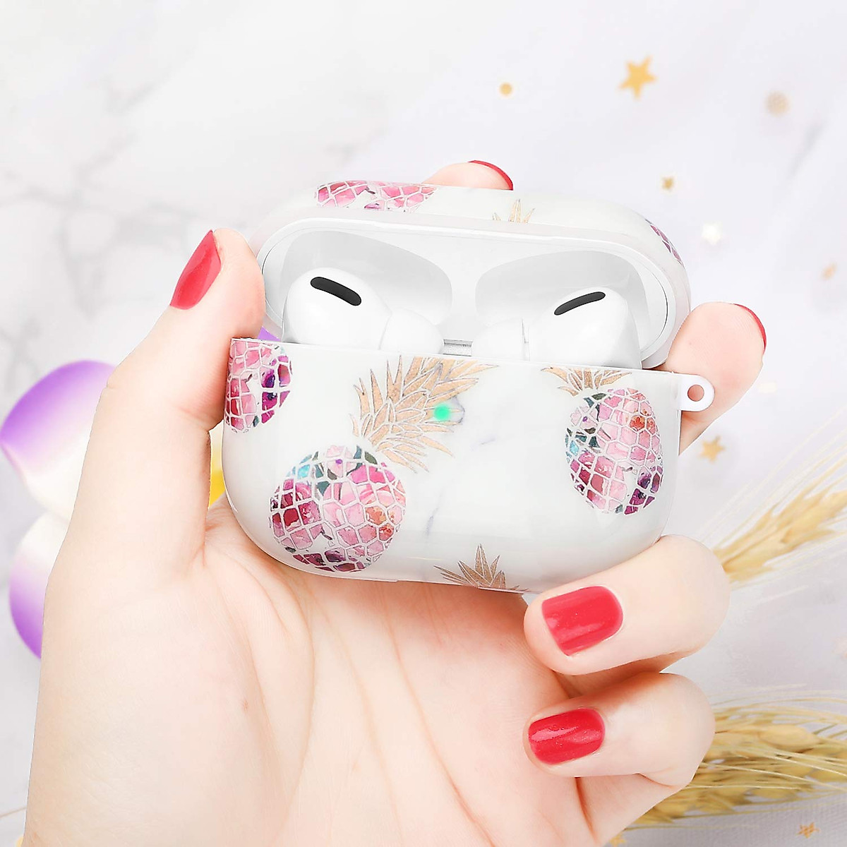 AirPods Pro 2nd Generation/1st Generation Case-KOREDA Cute Printed Design Hard Case for Airpods Pro 2, Shockproof Protective Cover for Airpods Pro with Keychain for Women Men