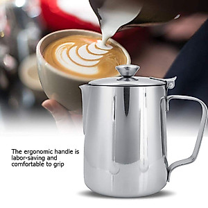 Stainless Steel Milk Frothing Pitcher, Baristas Tools Cup with Lid Espresso Coffee Milk Frothing Jug Latte Art(350ml)