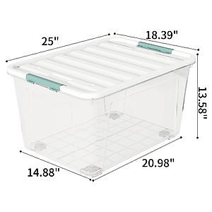 Nicesh 80 L Large Plastic Storage Bins with Latch Lids, 4-Pack Clear Plastic Storage Box with Wheels
