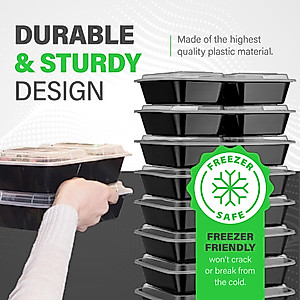 Ez Prepa 15 Pack 32oz 3 Compartment Meal Prep Containers with Lids -Food Storage Containers Plastic, Bento Box, Lunch Containers, Microwavable, Freezer and Dishwasher Safe, Food Containers