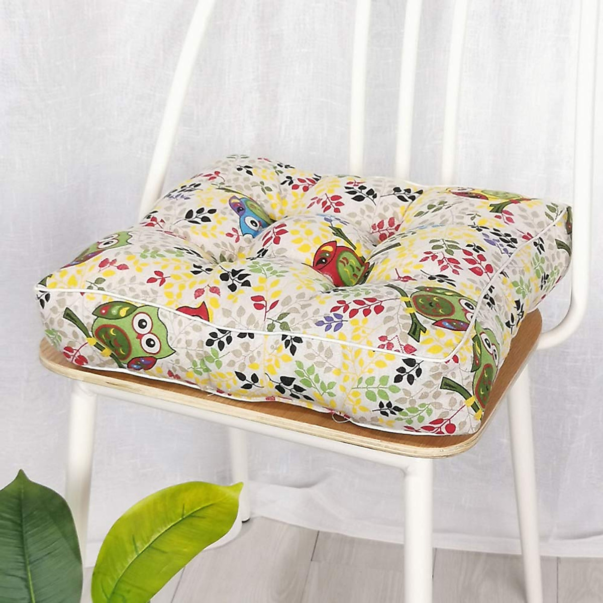 XSlive Square Chair Pads Cushion Boho Printed Soft Thick Seat Cushion for Floor Home Kitchen Office Chair (20"×20"×4",Owl)