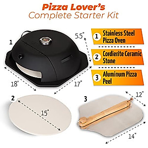 Geras Pizza Oven Outdoor for Grill - Grill Top Pizza Oven For Outside - Pizza Stone, Pizza Peel Kit - Small Portable Home Backyard BBQ Pizzas Maker Charcoal Grill, Pellet, Propane Gas and Wood Fire