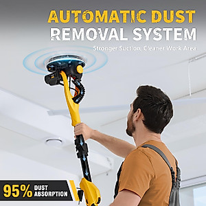 Drywall Sander, 1050W Electric Drywall Sander with Vacuum Dust Collection, 2100RPM Wall Sander with 7 Variable Speed, Foldable & Extendable Handle, Double-Deck LED Light, Dust Bag and Hose