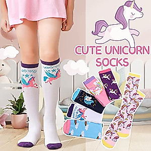 Kids Girls Knee High Socks Unicorn Gift Long Boot Crazy Silly Fun Animal Socks Tall Funny Colorful Stocking Stuffer Child Socks 6 Pairs (Animal Rainbow Unicorn)