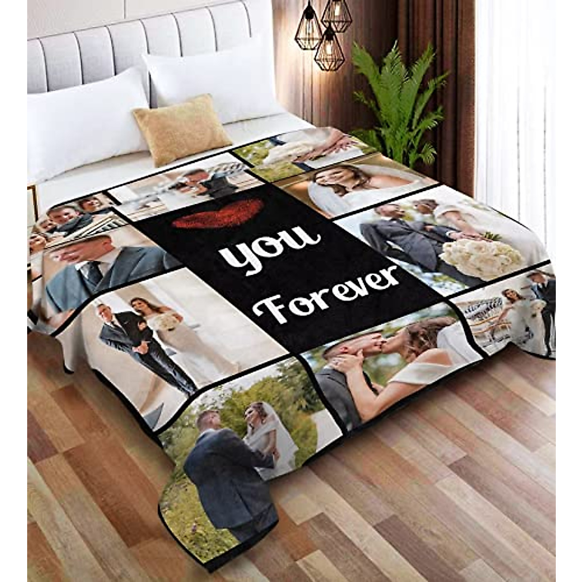Zookao Custom Blankets with Photos and Text, Personalized Picture Blankets and Throws Memorial Blanket for Adults Couple Pets, Personalized Gifts for Birthday Anniversary Valentine's Day - 40"x50"