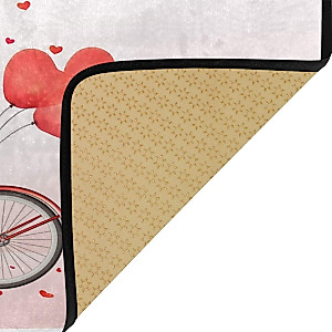 Kitchen Rugs Red Love Heart Bicycle Valentine's Day Design Non-Slip Soft Kitchen Mats Bath Rug Runner Doormats Carpet for Home Decor, 39" X 20"