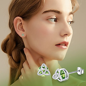 Celtic Peridot Green Earrings Sterling Silver Augest Birthstone Studs Earrings Celtic Jewelry Gifts Celtic Knot Earrings for Women Wife Birthday