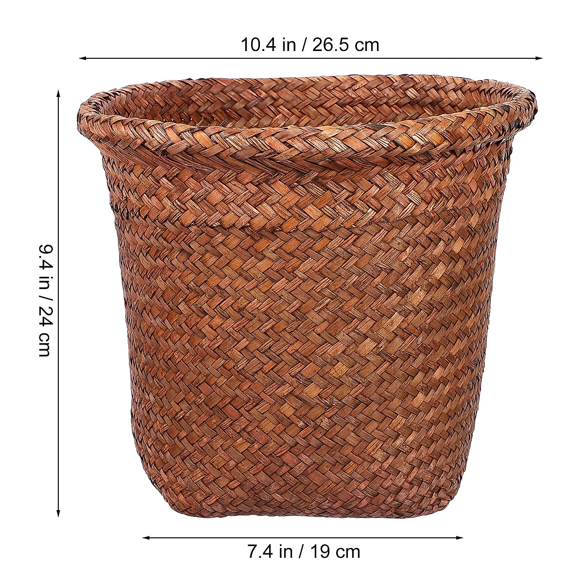 Gadpiparty Straw Woven Wastebasket Wicker Trash Can Round Rattan Waste Basket Sundries Storage Basket Garbage Container Bin for Bedroom Bathroom Offices Home, Size S