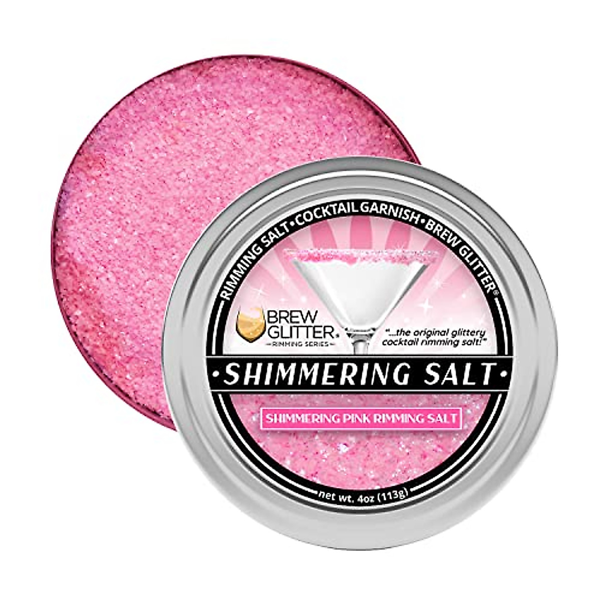 BREW GLITTER Shimmering Pink Cocktail Rimming Salt, Drink Rimmer for Beverages, Cocktails, Margaritas, Drinks, Kosher Certified, Vegan (4 oz, Shimmering Pink)