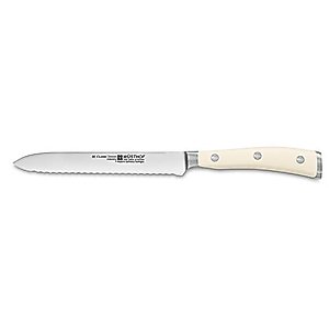 Wusthof Classic Ikon 5-Inch Serrated Utility Knife, Creme