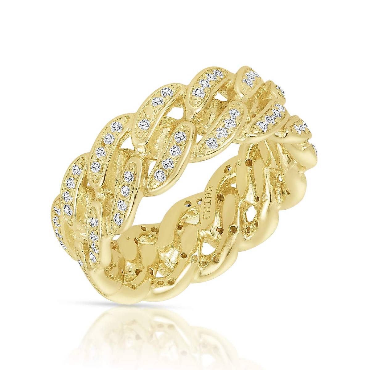 NYC Sterling Women's Sterling Silver Cubic Zirconia Curb Link Ring (gold-plated-silver, 9)