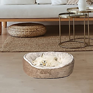 Bellwe Cat Bed, Dog Bed for Small Dogs Plush Round Puppy Bed Non-Slip Bottom Machine Washable Cushion Oval Shape 20/24inch