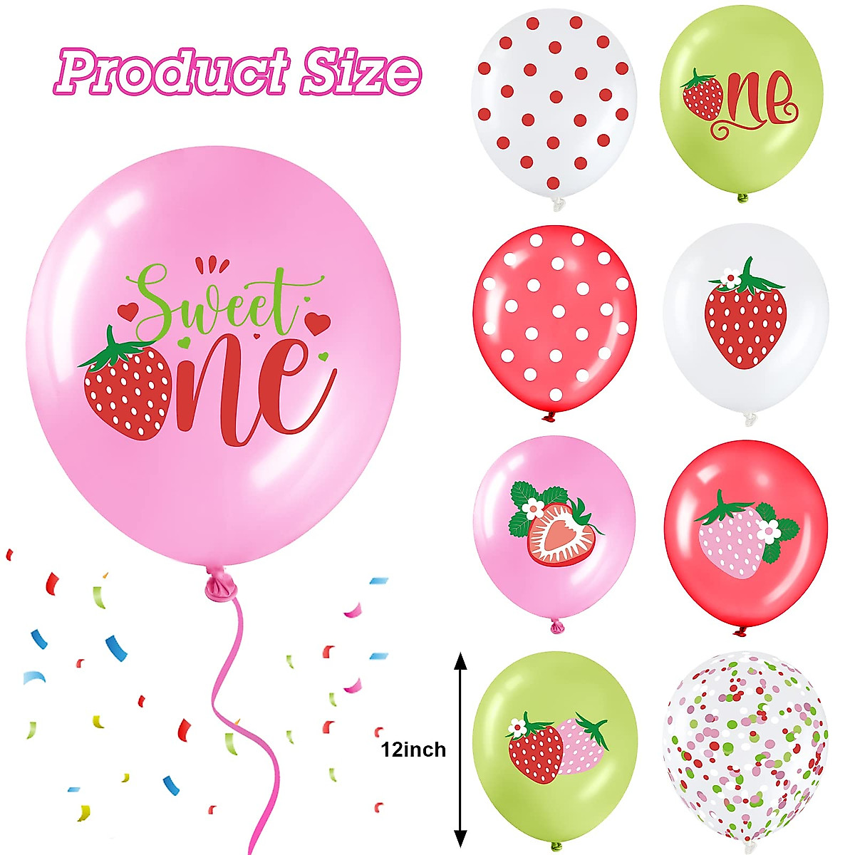 36 Pcs Strawberry Theme Balloons Strawberry Sweet One Party Balloons Bouquet Strawberry Party Decorations for Girls First Birthday Party Summer Fruit Party Baby Shower Supplies, 12 Inch