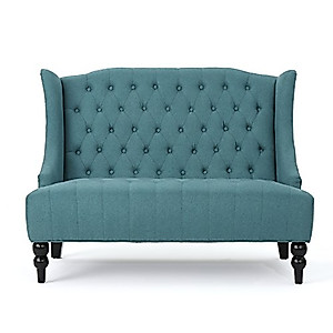 Christopher Knight Home Leora Traditional Tufted Velvet Wingback Loveseat, Dark Teal / Dark Brown
