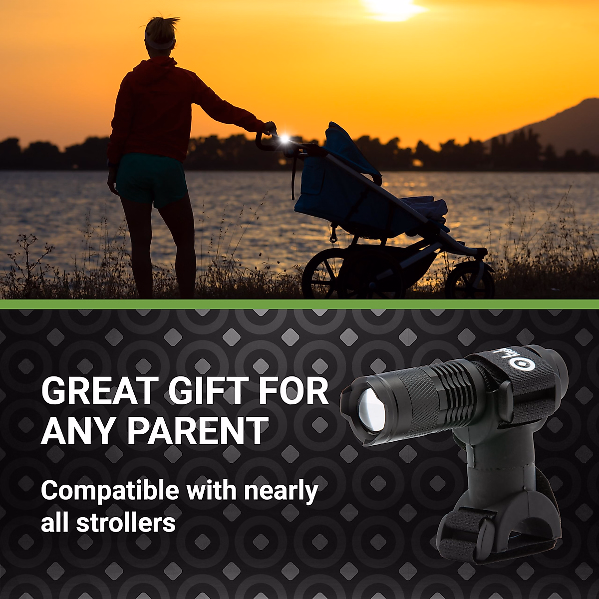 The Original LED Stroller Light and Universal Mount by Life Mounts - Fits All Stroller Brands - (Black)