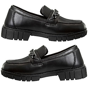 French Toast Girls Round Toe Ankle Strap Maryjane School Shoes - Mary Jane Chunky Platform Oxford Dress Shoe Pumps - Black Chain (Size 2 Big Kid)