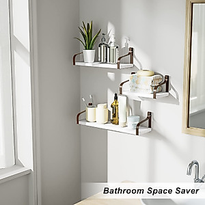 Love-KANKEI Floating Shelves for Wall Set of 3, Rustic Wood Wall Shelves for Bedroom, Living Room, Bathroom, Kitchen, Office Storage White Brown