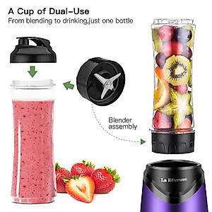 La Reveuse Smoothie Blender Personal Size 300 Watts with 2 Pieces 18 oz BPA-free Travel Sports Bottles,Purple