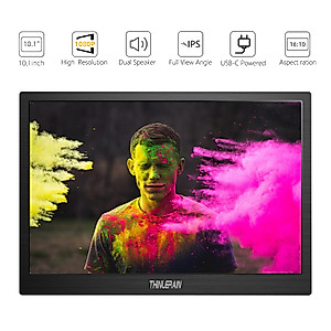 Thinlerain Portable Monitor for Laptop 10.1 Inch Full HD 1920 × 1200 Resolution, HDMI Computer Display IPS with Dual HDMI Speakers for Laptop PC PS4 Phone