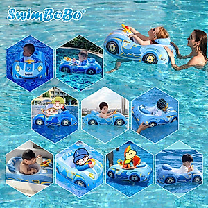 Swimbobo Toddler Pool Float with Seat Boat Inflatable Ride-on Car for Kids Outdoor Toys(Blue Sport Car)