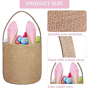 Ekoropshop 3 Pack Easter Bunny Bags for Kids Easter Jute Burlap Easter Egg Basket with Ears for Easter Egg Hunts Party