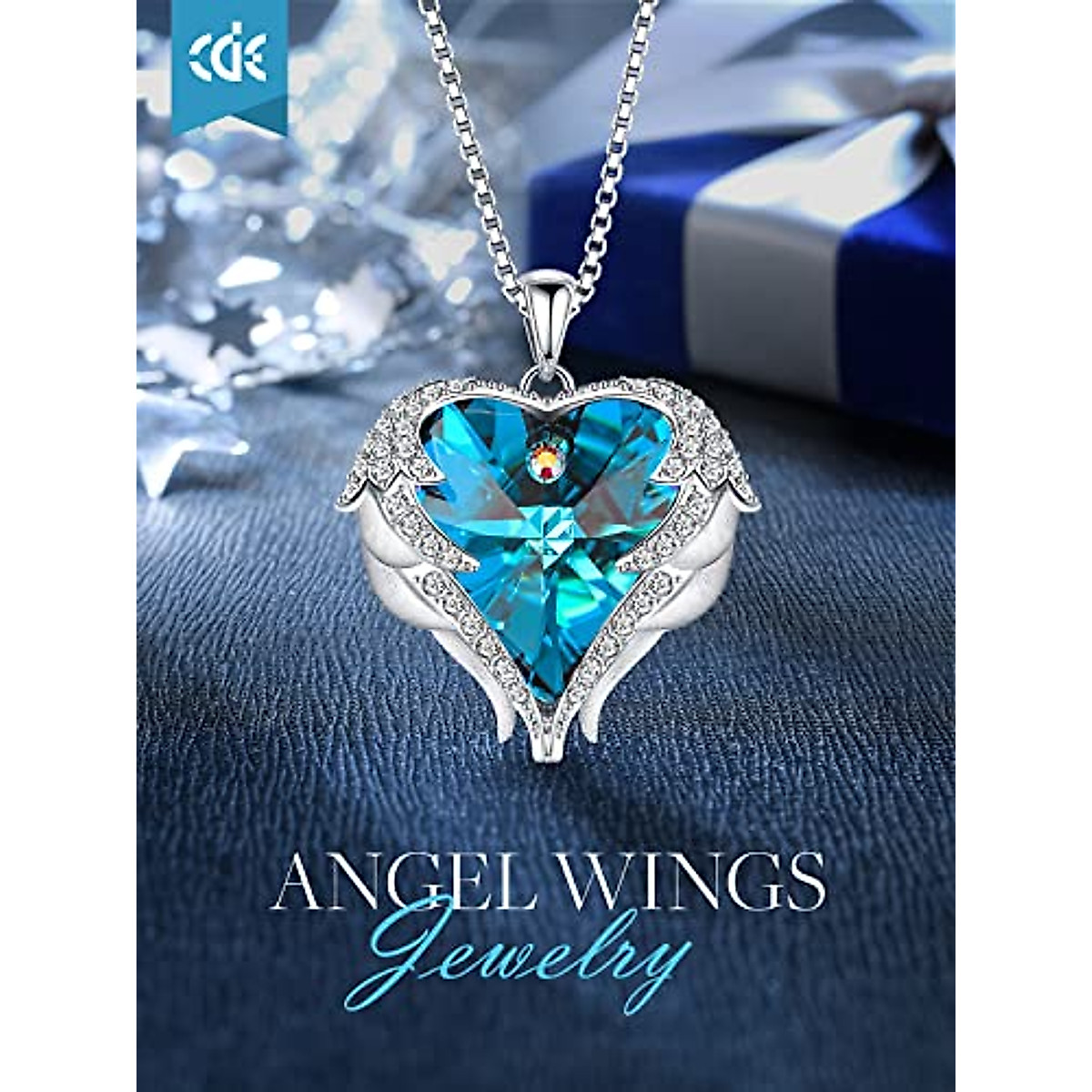 CDE Angel Wing Mom Necklaces for Women Embellished with Austrian Crystals Pendant Necklace Heart Of Ocean Valentine's Day Jewelry Gift for Mom Women Mom Wife Stepmom