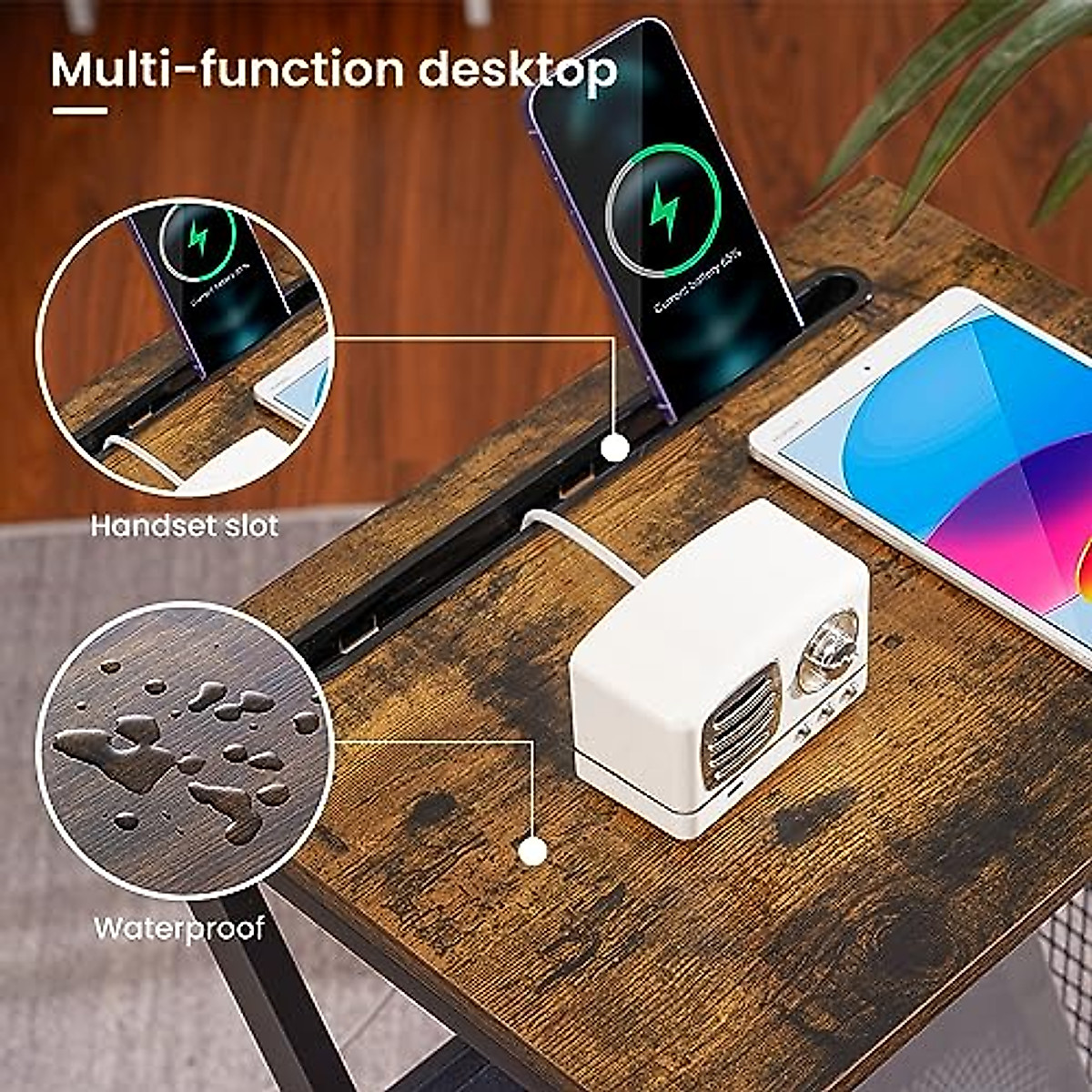 Yifeel End Table Set of 2 with Charging Station, Side Table with Storage Shelf, Bedside Table, Nightstand for Small Spaces, Living Room, Bedroom, Rustic Brown and Black JET002CSR2