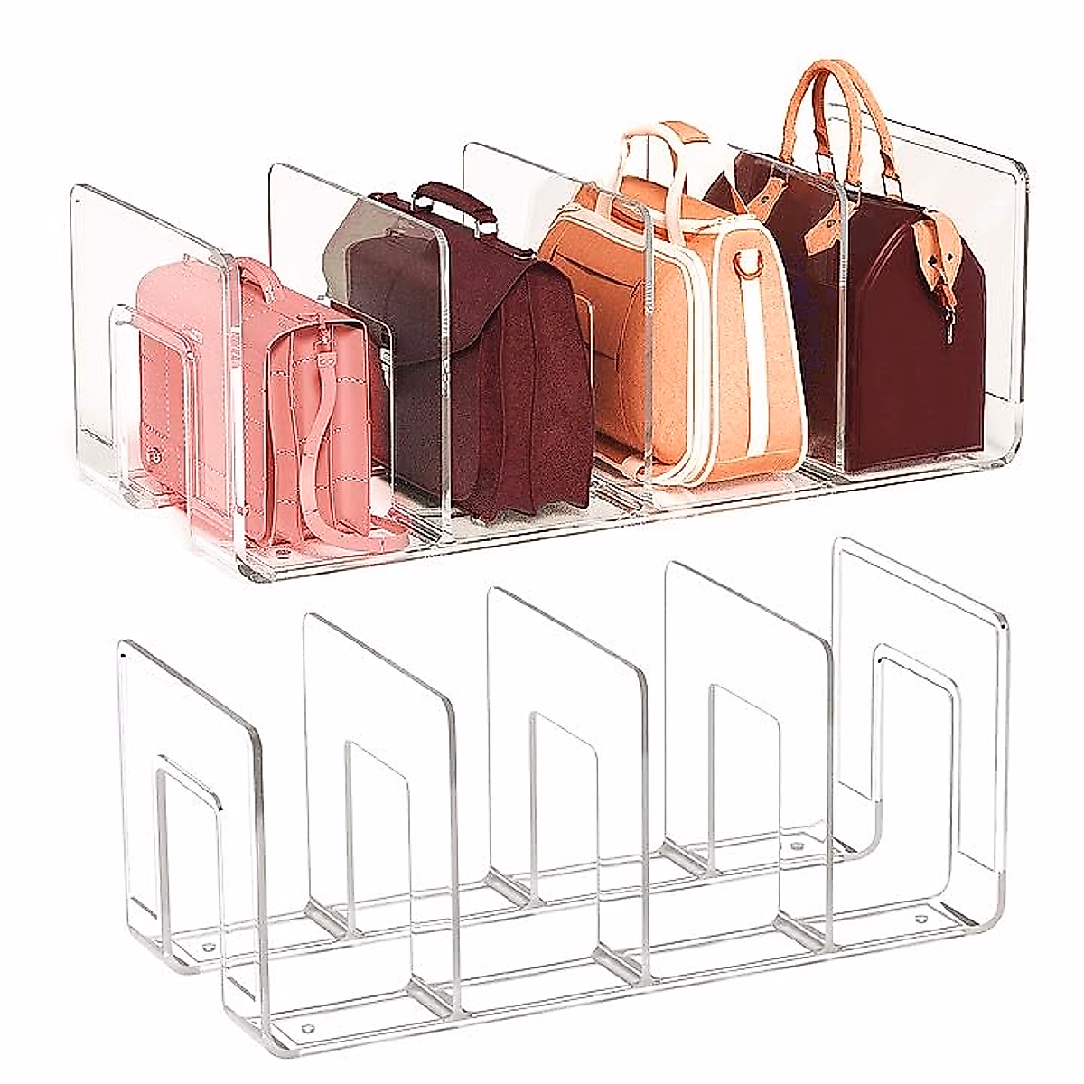 frtzal Purse Closet Organizer,Purse Organizer for Closet,Handbag Organizer,Desk File Sorter Purse, 4 Clear Handbag Storage Shelf - Plastic Clutch Dividers
