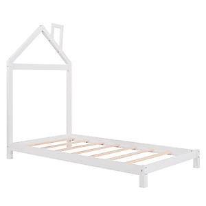 Twin Size House Platform Bed Frame Mattress Foundation with Headboard/No Box Spring Needed/Easy Assembly, White