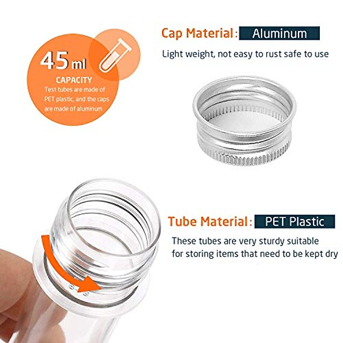 Acrux7 30 Pack Clear Plastic Test Tubes with Screw Caps, 45ml Clear Botanical Bath Salt Tubes 1x5 inch for Beads, Gumball, Candy Storage, Decorate(25x140mm)