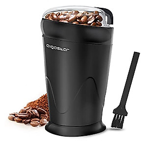 Coffee Grinder Electric, 60g/2oz Large Capacity, Aigostar Coffee Bean Grinder Spice Grinder with One Touch Operation, Cleaning Brush Included, Black