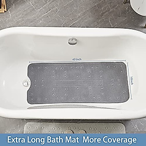 Webos Bathtub Mat Non Slip: Soft Safety Foam Bath Mat for Tub Suitable for Elderly and Kids Extra Long 40x16Inch with Drain Holes and Suction Cups Massage Tub & Shower Mat for Bathroom (Dark Grey)