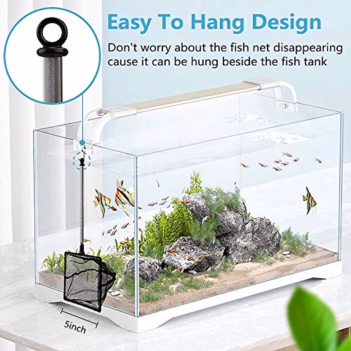 Grepol-V Aquarium Fish Net, 5 Inch Fine Mesh Fish Tank with Extendable 9-24 inch Long Handle