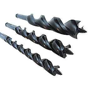 WoodOwl 3 Piece Set with 1/2â€, 3/4â€ and 1â€ x 7-1/2â€ Long Ultra Smooth Tri Cut Auger Hand Brace Boring Bit PTEE coated 09705/09709/09713