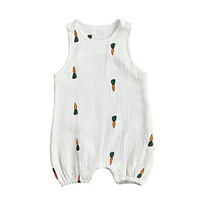 Newborn Baby Fashion Sleeveless Cactus Print Romper for Kids Children Boys Girls Pajamas Cotton One-Piece Suit (Carrot, 12-18M)